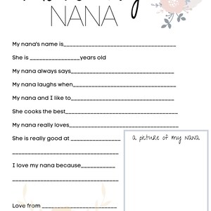 I Love My Nana, Mother's Day Questionnaire, Survey, Questions, Fill in ...