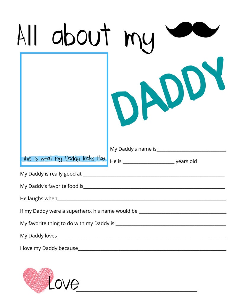 All About My Daddy Father's Day Questionnaire Fathers Day Survey ...
