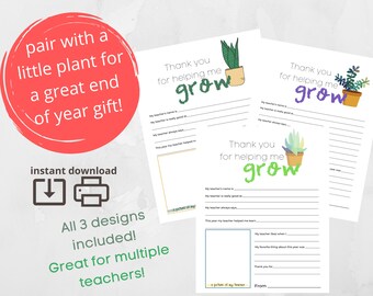 All About My Teacher Printable End of Year Gift Thank You Gift Teacher ...