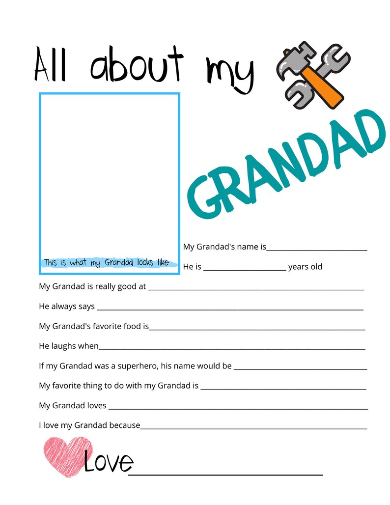 All About My Grandad Father's Day Questionnaire Fathers Day Survey ...