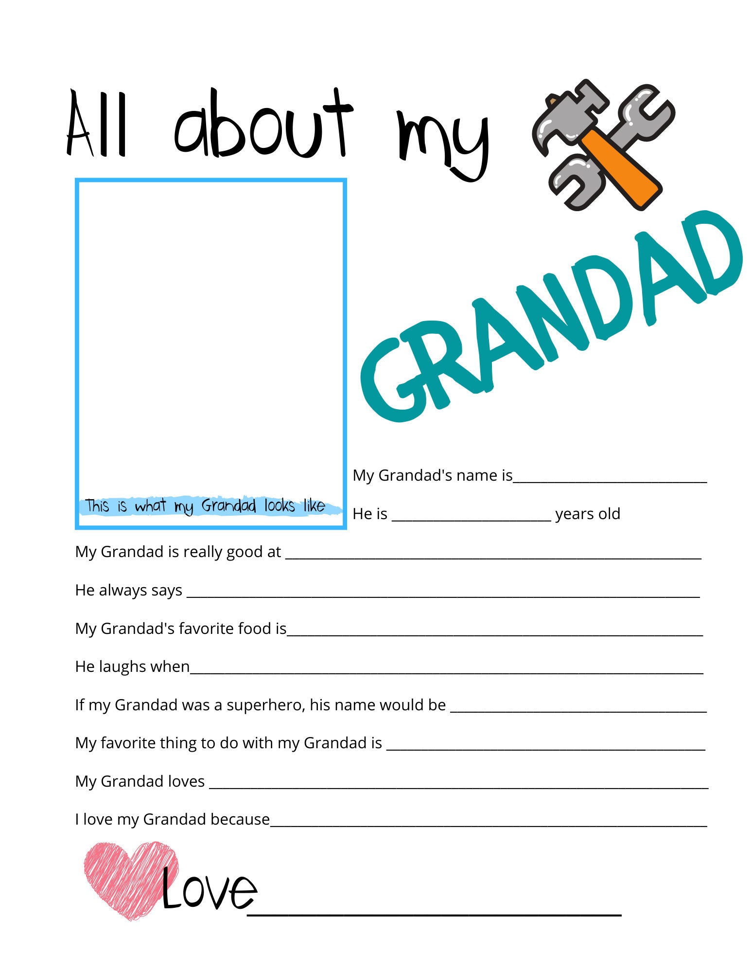 All About My Grandad Father's Day Questionnaire Fathers Day Survey ...