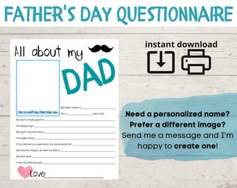 All About My Dad Father's Day Questionnaire Instant - Etsy