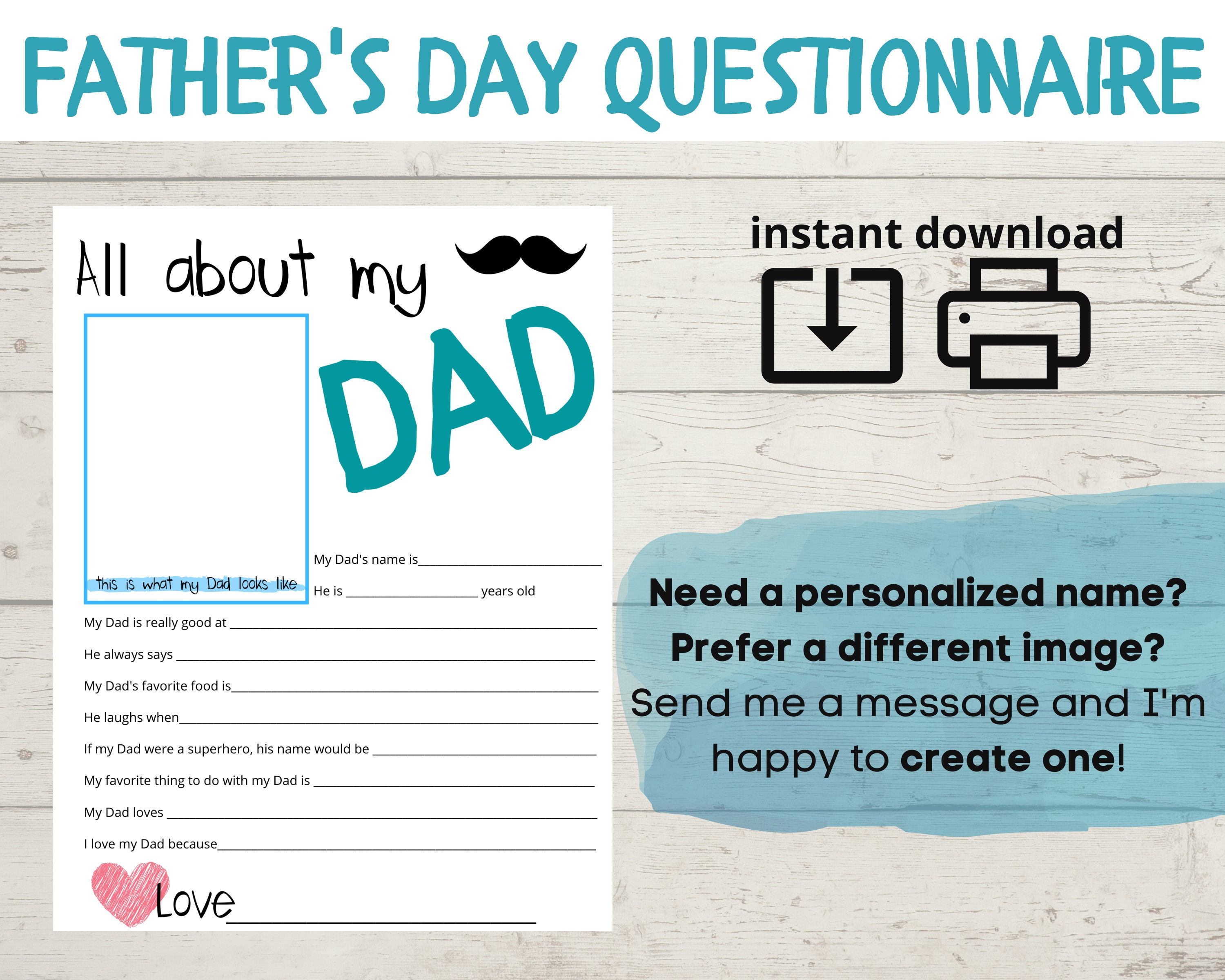 All About My Dad Father's Day Questionnaire Fathers Day Survey ...