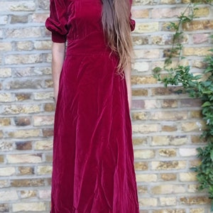 Burgundy Red VELVET MAXI DRESS M L, Evening Dress With Short Sleeves ...