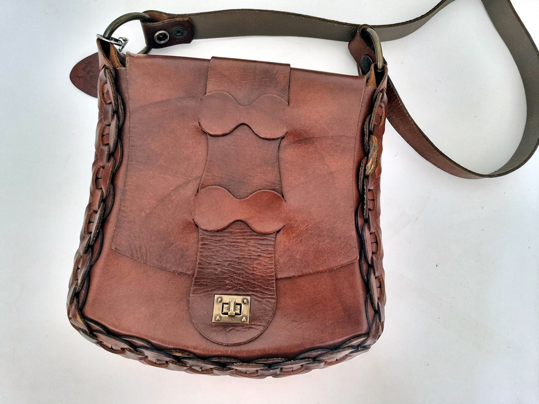 WESTERN BUCKLE LEATHER Purse, Tooled Vintage Satchel, Floral Embossed ...