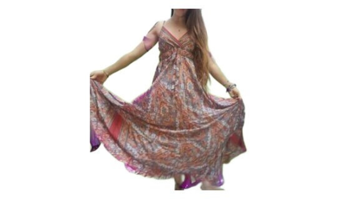 Bohemian LONG SILK DRESS Women Strappy Summer Dress With V-neck Flowy ...