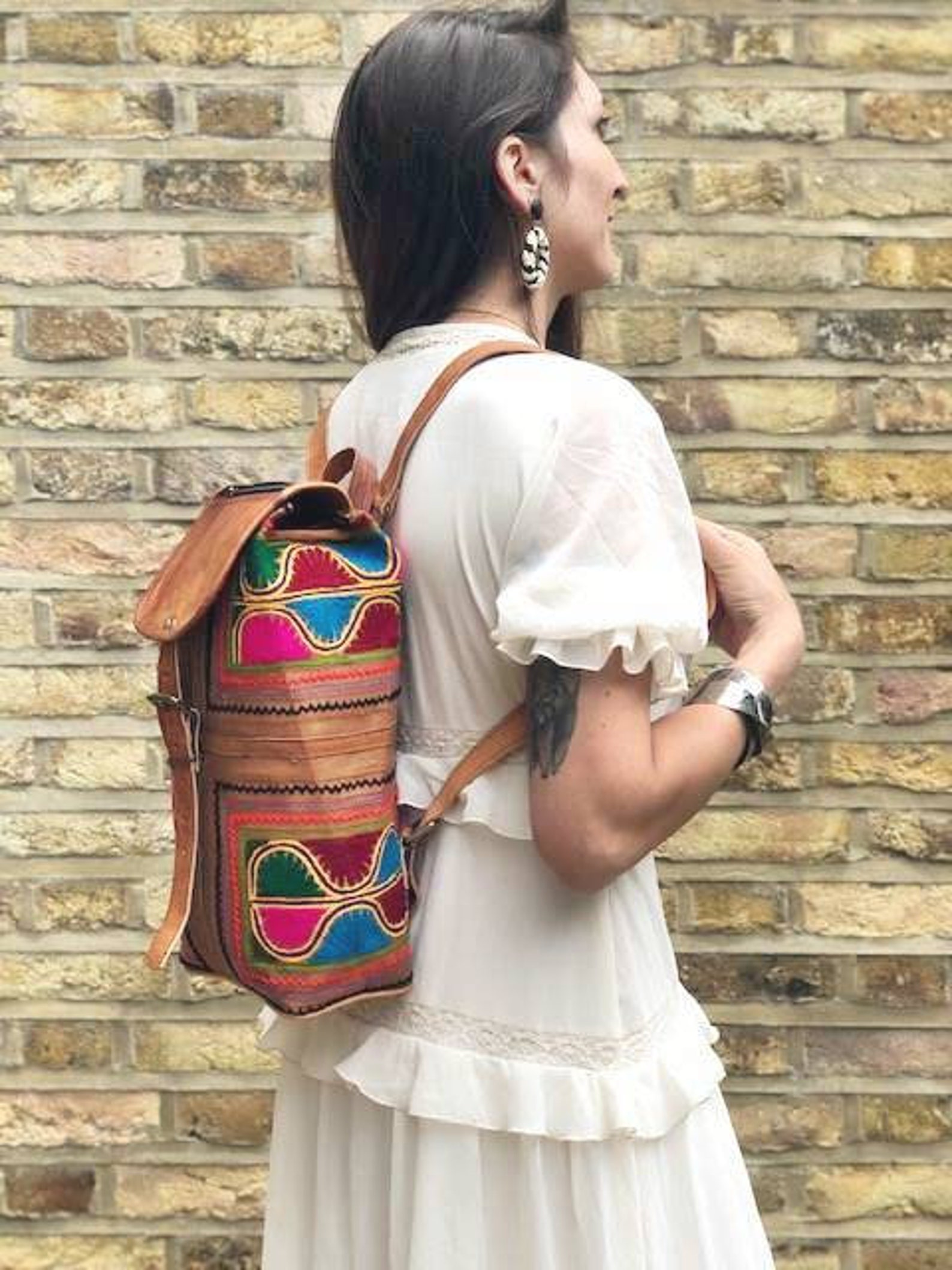 HIPPIE FLOWER LEATHER Backpack Ethnic Vintage Rucksack - Etsy UK