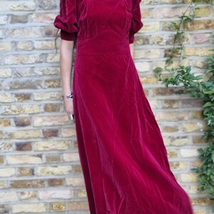 Burgundy Red VELVET MAXI DRESS M L, Evening Dress With Short Sleeves ...