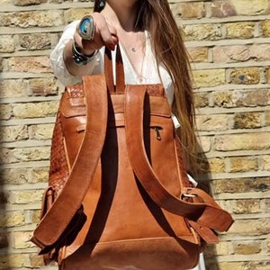 Large BRAIDED LEATHER BACKPACK Women Woven Leather Rucksack - Etsy