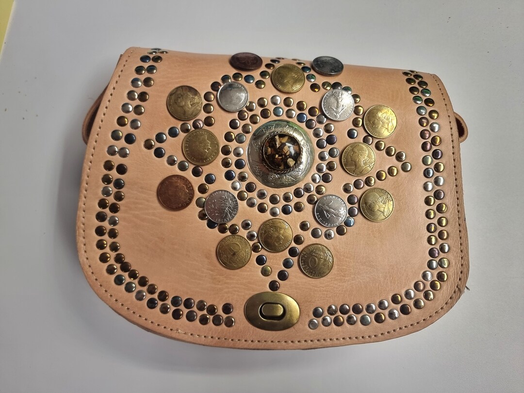 Small HIPPIE LEATHER PURSE, Mini Saddle Bag, Moroccan Berber Bag With ...