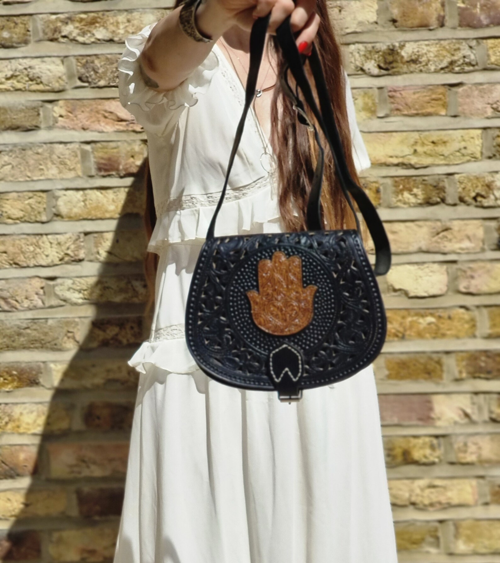 TOOLED LEATHER PURSE Hamsa Hand Vintage Boho Bag Cut Out - Etsy UK