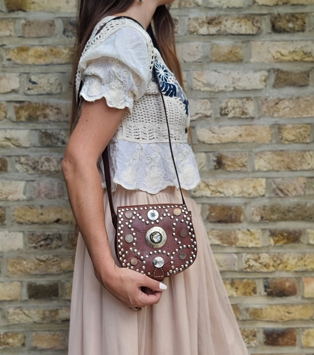 GYPSY Coins LEATHER BAG, Native Vintage Handbag, Moroccan Berber Bag ...
