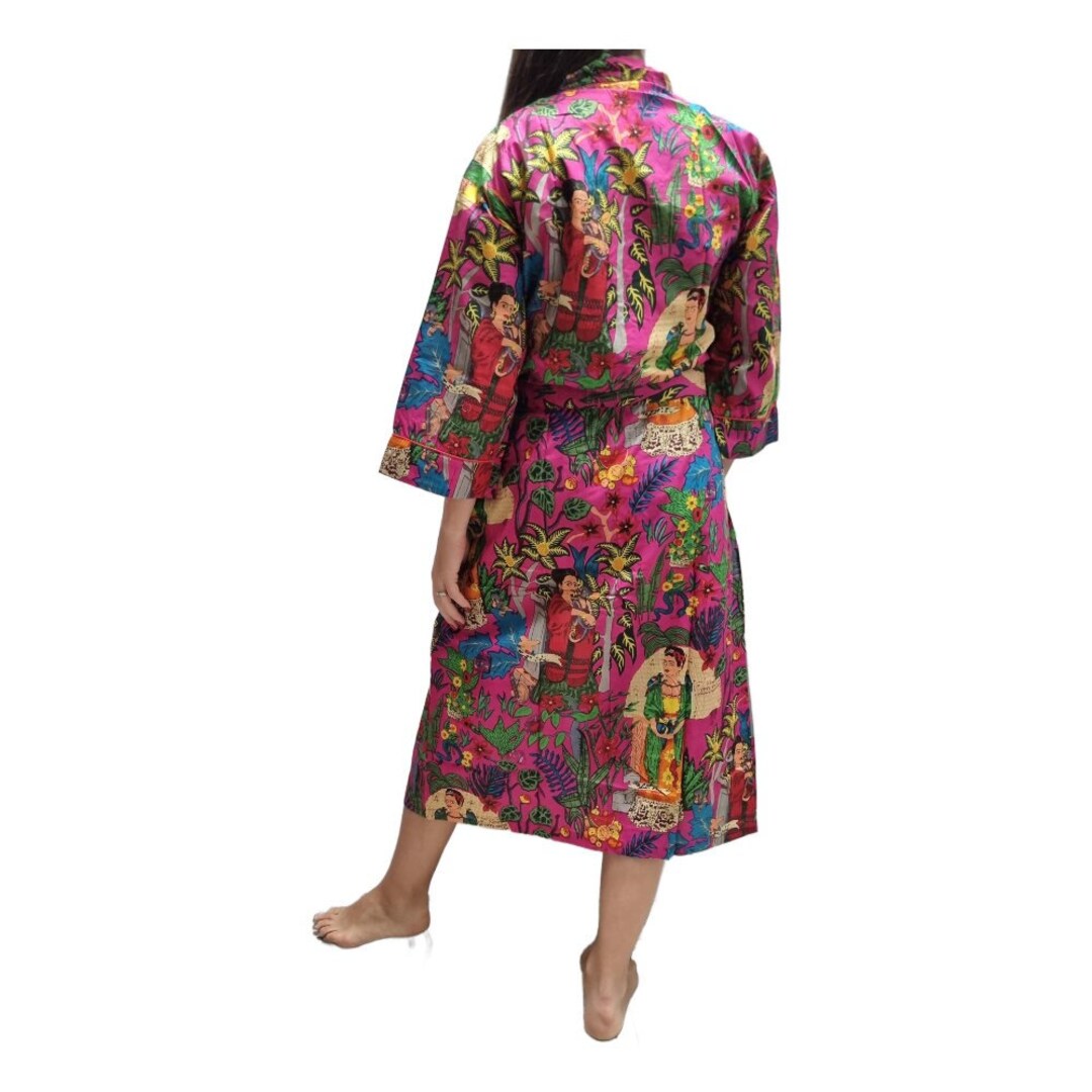 Frida Kahlo Bathrobe Kimono Jacket With Belt Light Beach Cover up Long ...