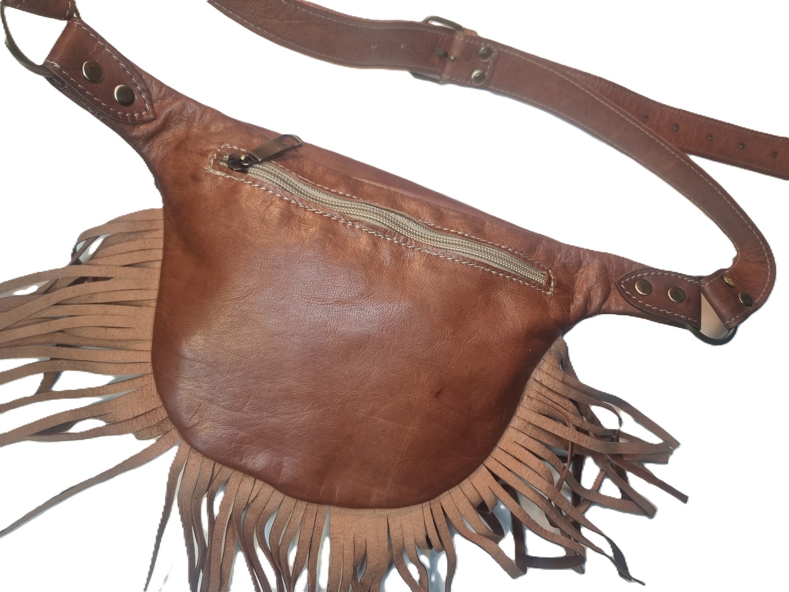 Studded Leather Bum Bag With Fringe Women Hip Bag Vintage Style Western ...