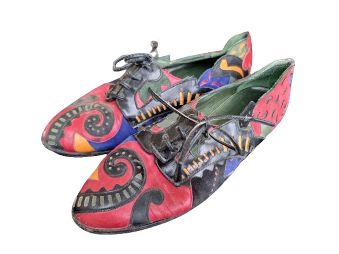 Vintage Funky BEVERLY FELDMANN LEATHER Flats Size 38 5 7, Unique Quirky ...