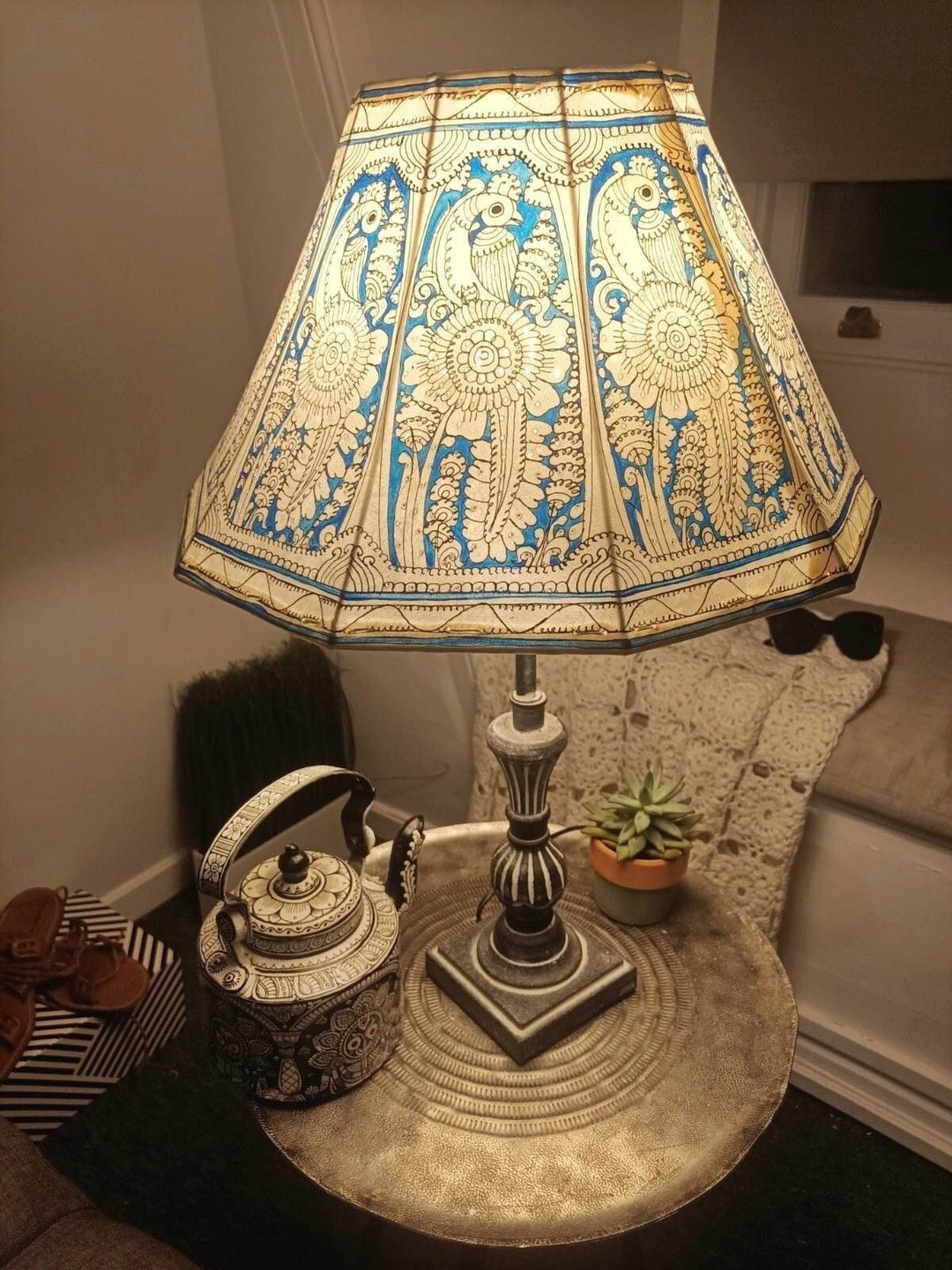 BOHEMIAN LAMPSHADE PEACOCK, Hippie Décor, Bedside Table Lamp, Hand ...