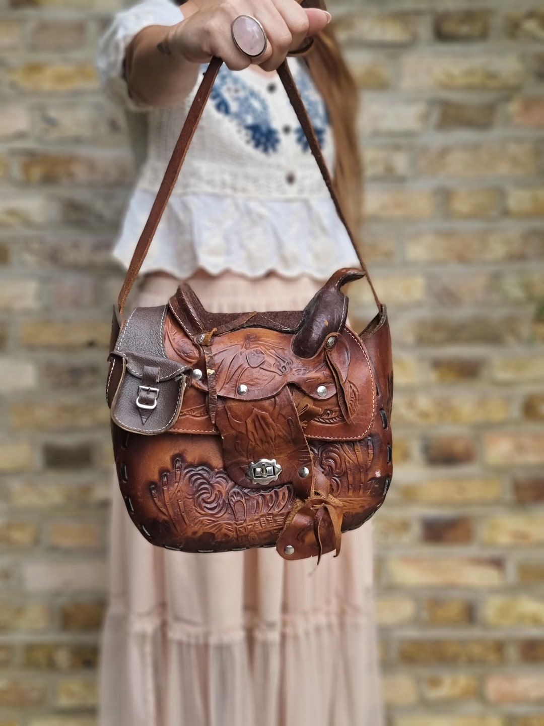 COWGIRL LEATHER PURSE, Unique Horse Saddle Bag Boho, Vintage Western ...
