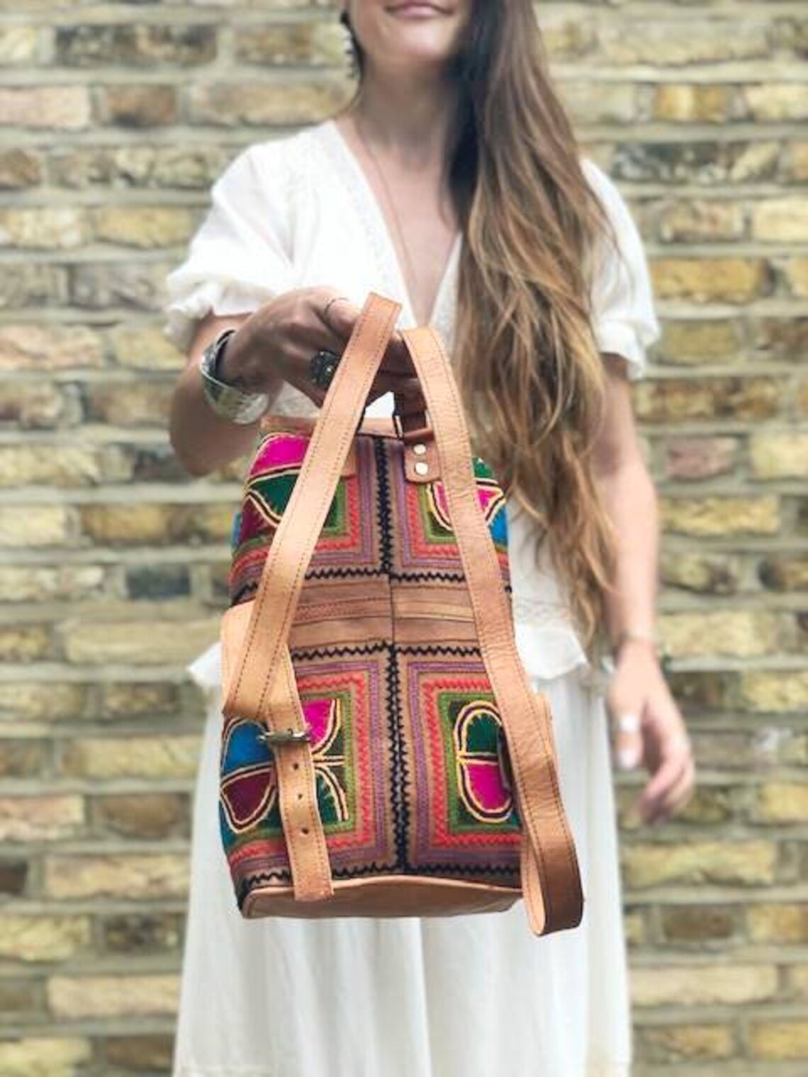 HIPPIE FLOWER LEATHER Backpack Ethnic Vintage Rucksack - Etsy UK