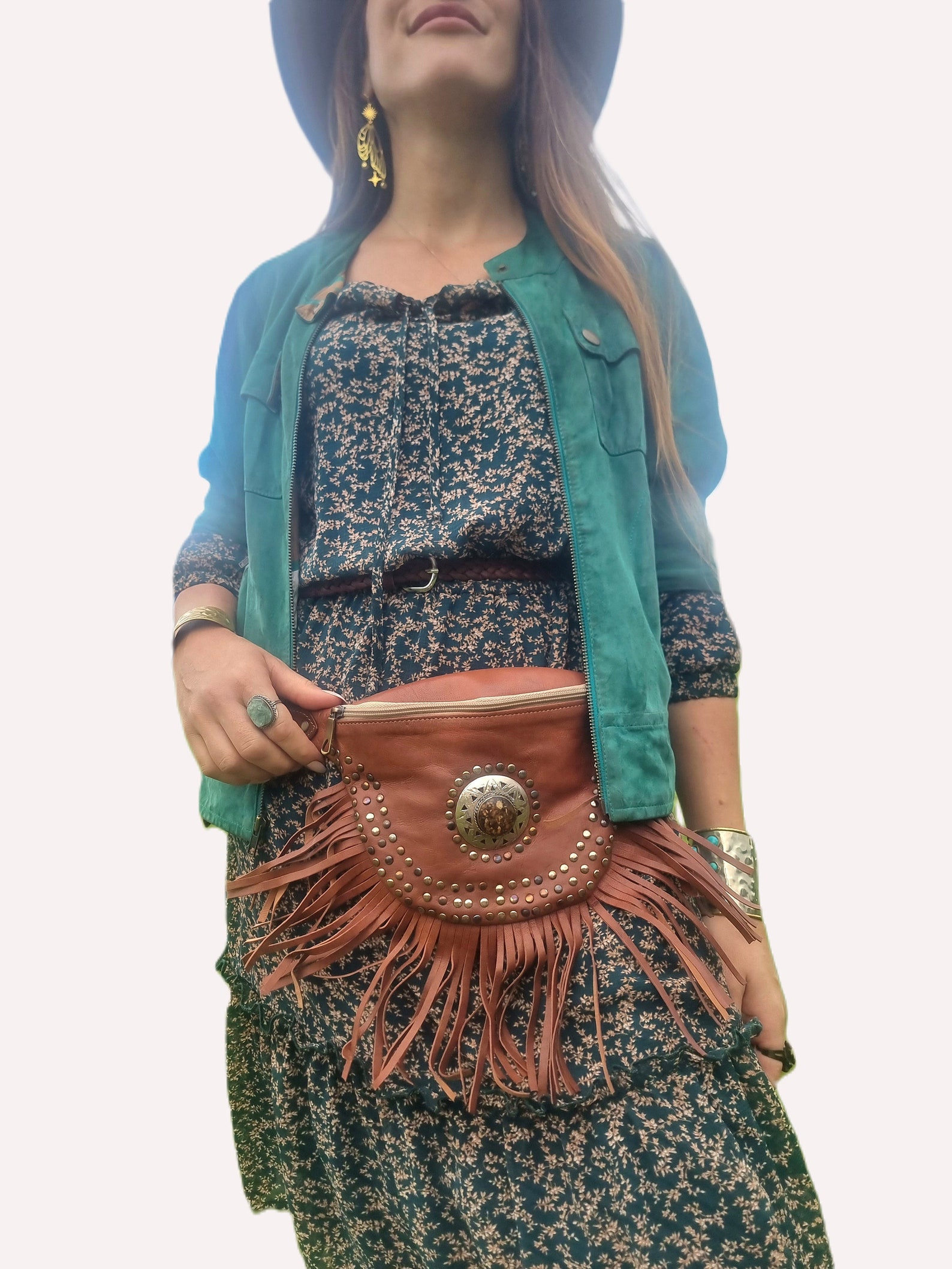 Studded Leather Bum Bag With Fringe Women Hip Bag Vintage Style Western ...