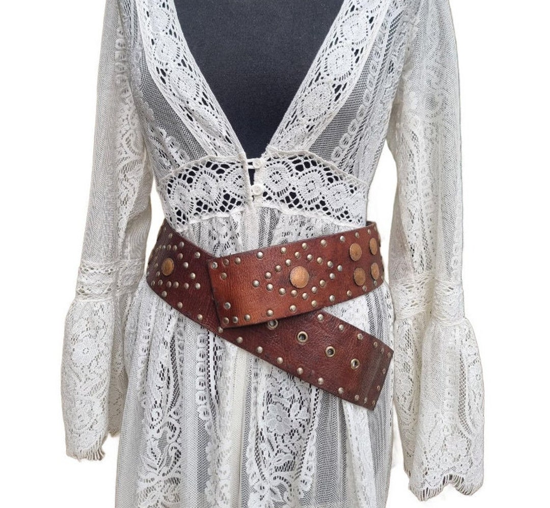 Boho WIDE LEATHER BELT Tan Brown - Gypsy Waist Belt - Antique Moroccan ...