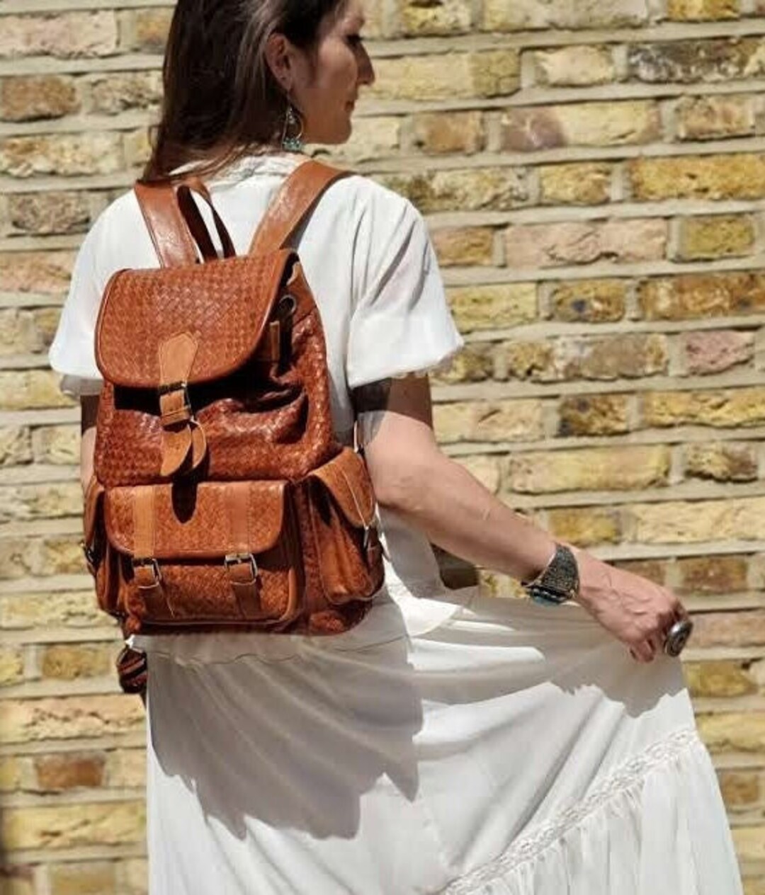 Large BRAIDED LEATHER BACKPACK Women Woven Leather Rucksack - Etsy