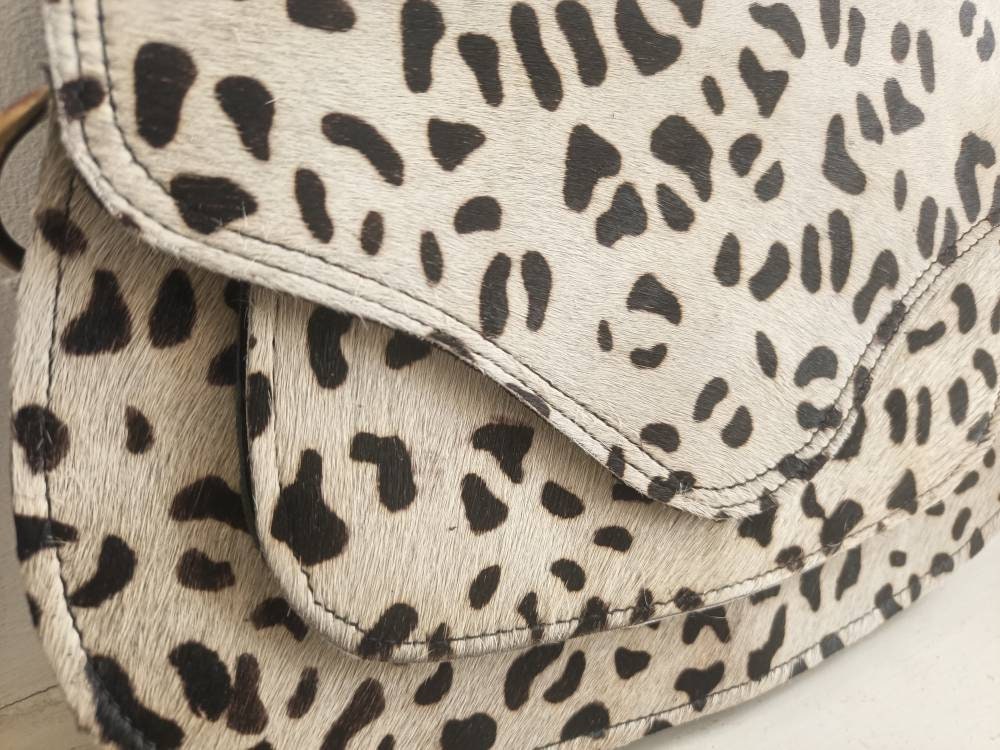 SNOW LEOPARD LEATHER Bag Animal Print Purse Small Pony Hair - Etsy 日本