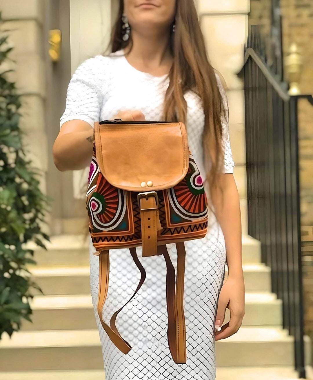 Unique MINI LEATHER BACKPACK - Small Hippie Festival Rucksack - Hand ...
