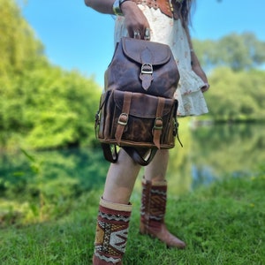 RUSTIC LEATHER BACKPACK Medium Size Made From Genuine Full Grain ...