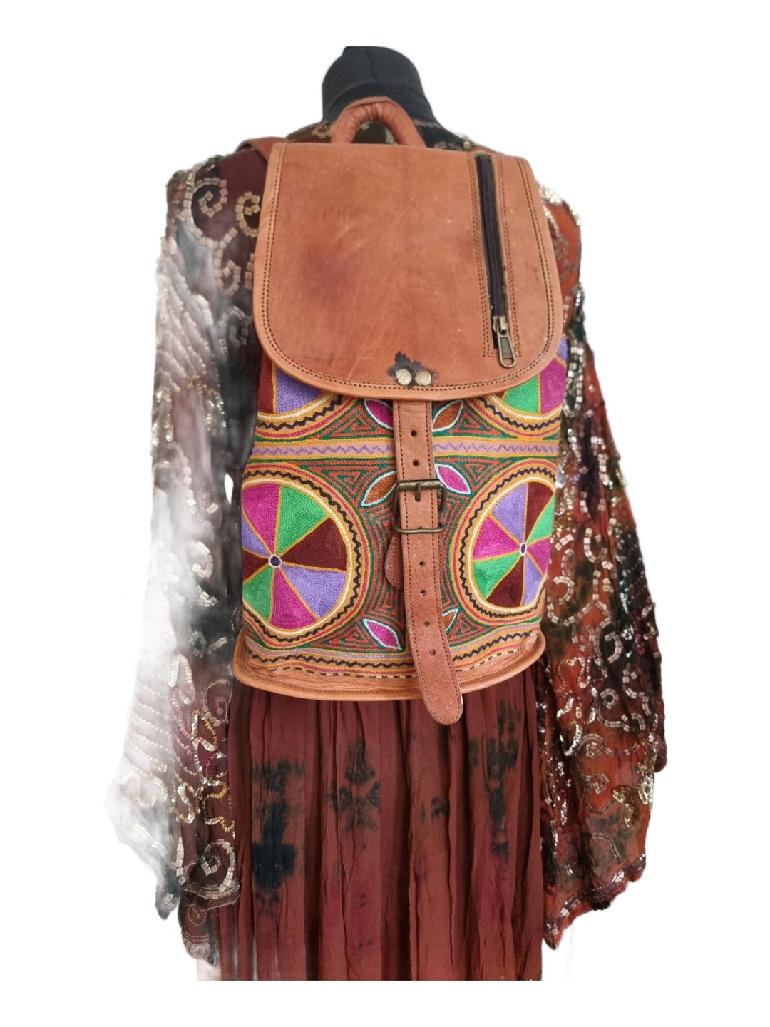 Vintage HIPPIE LEATHER BACKPACK, Women's Boho Backpack Purse, Unique ...