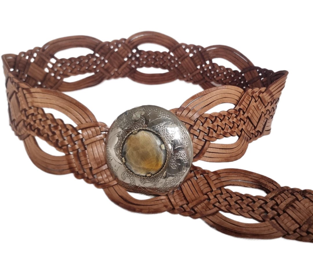 Large Boho Braided Leather Belt Women, Wide Waist Belt Tan, Vintage ...