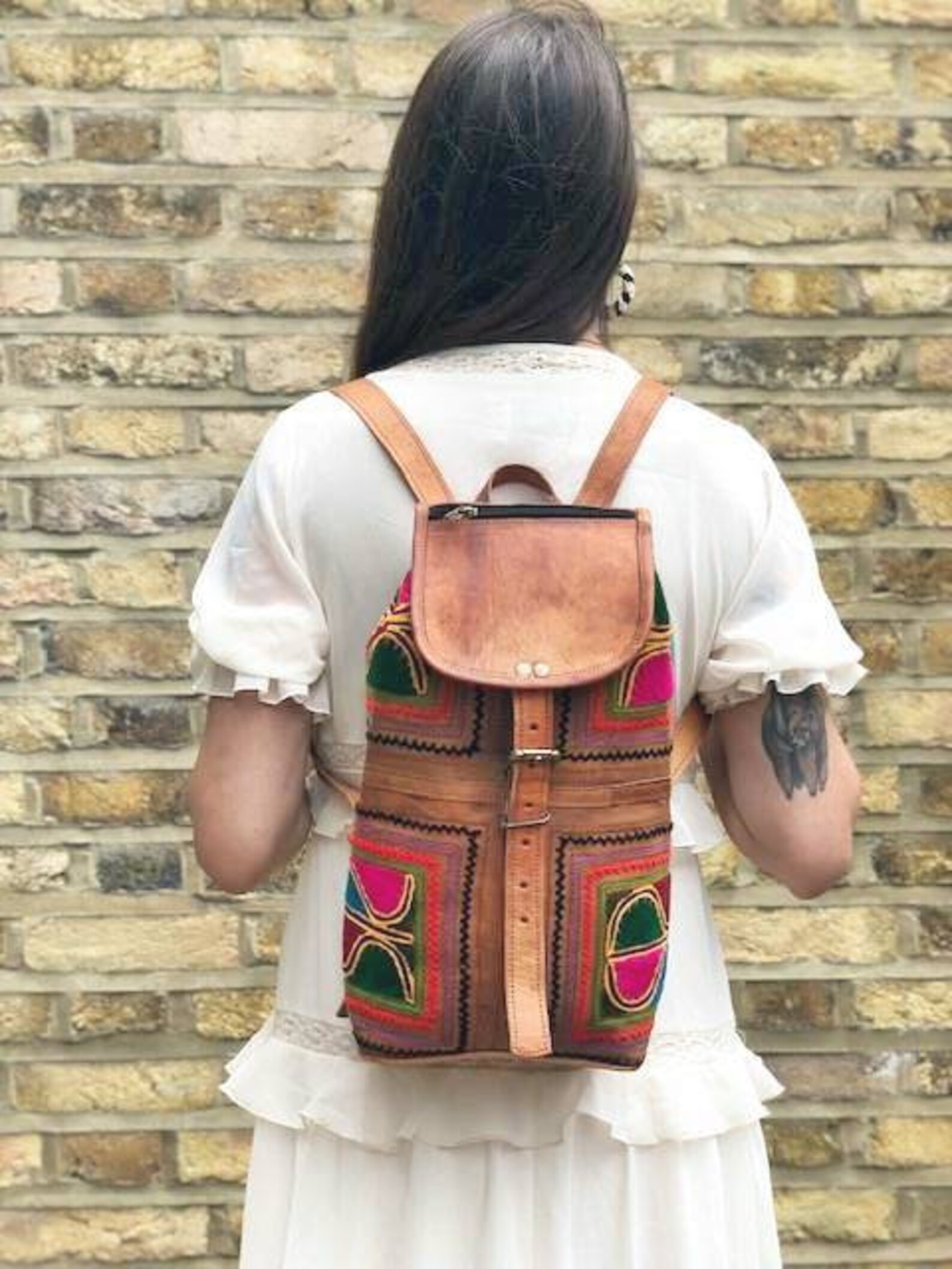 HIPPIE FLOWER LEATHER Backpack Ethnic Vintage Rucksack - Etsy UK