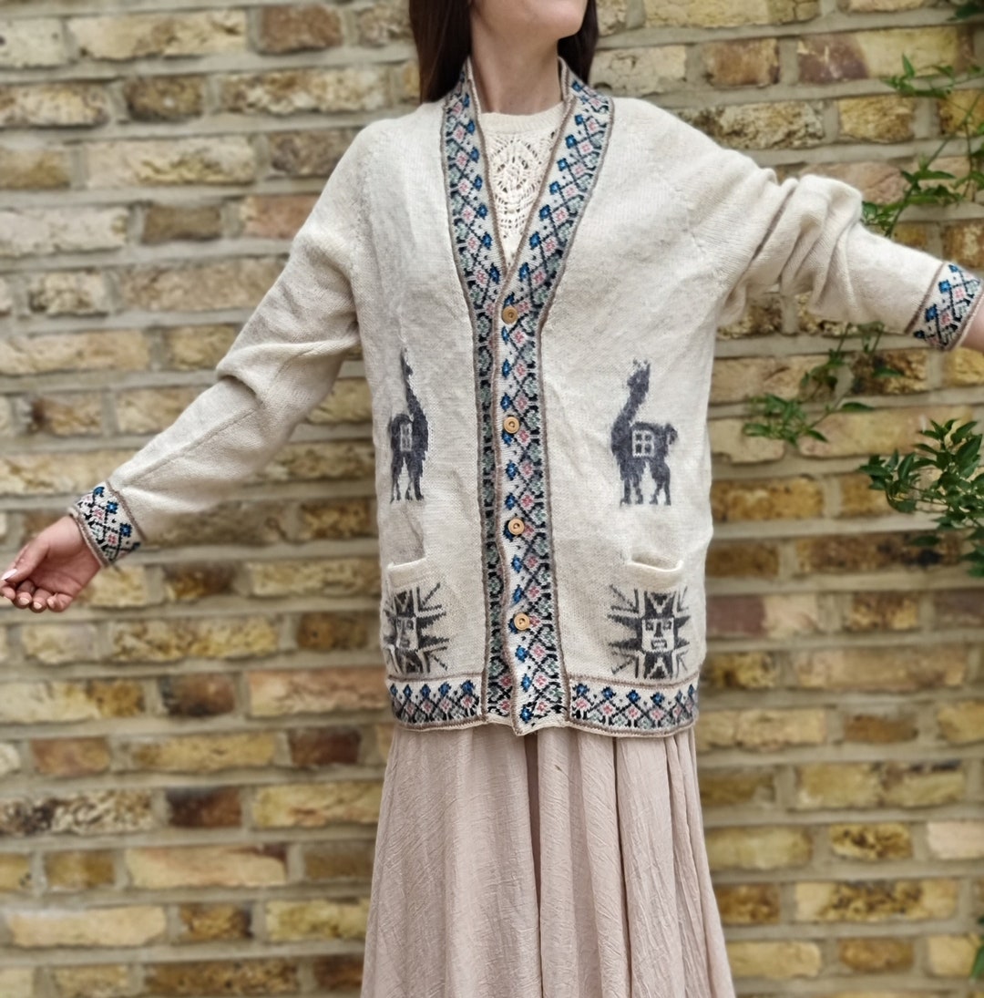 Hand Knit ALPACA WOOL CARDIGAN for Ladies, Peruvian Women Winter Jumper ...