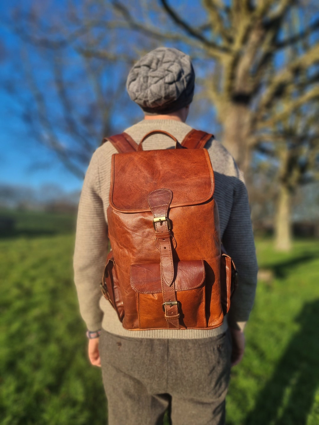 Large Unisex Travel Backpack Genuine Leather, Rustic Vintage Rucksacks ...