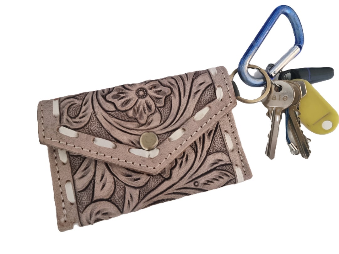 TINY LEATHER WALLET With Key Ring - Mini Keychain Wallet for Women ...