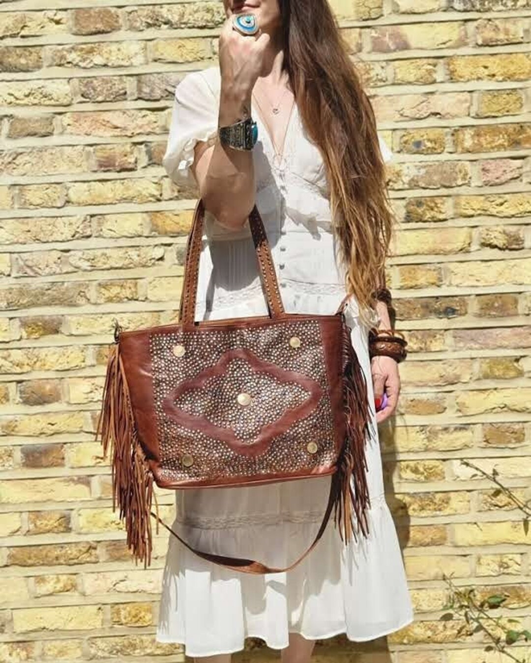 Large LEATHER HOBO BAG With Fringe and Gypsy Coins, Western Tassel ...