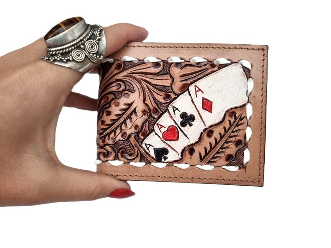 Bifold Leather Wallet With Poker Cards Design, Las Vegas Gift Poker ...