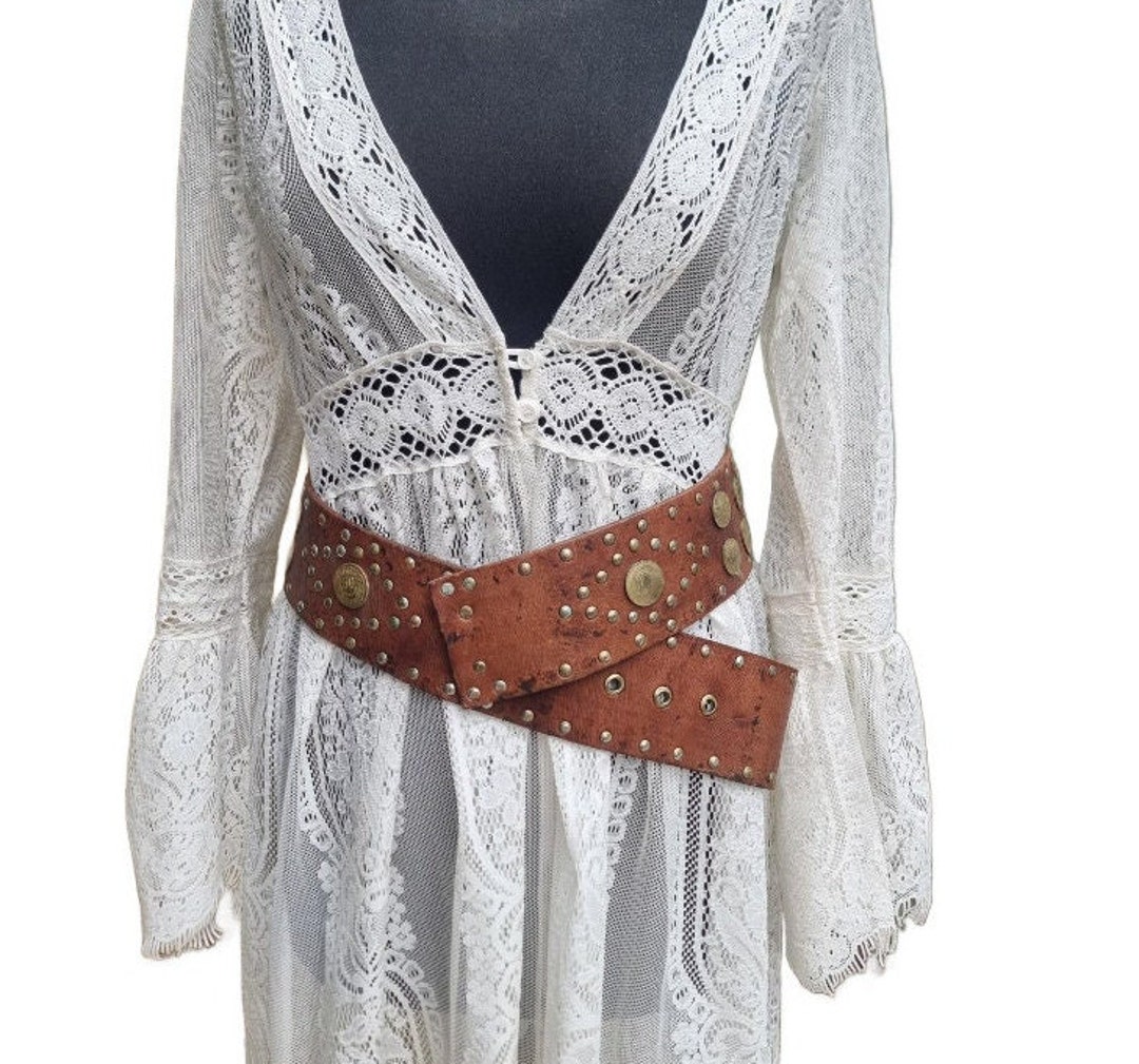 Bohemian WIDE WAIST BELT Genuine Leather Tan Brown - Gypsy Wide Leather ...