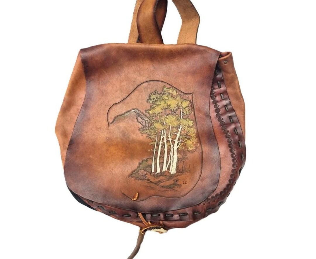 Whimsical Tooled Leather Backpack | Forest Carved Tree Bag | Vintage ...