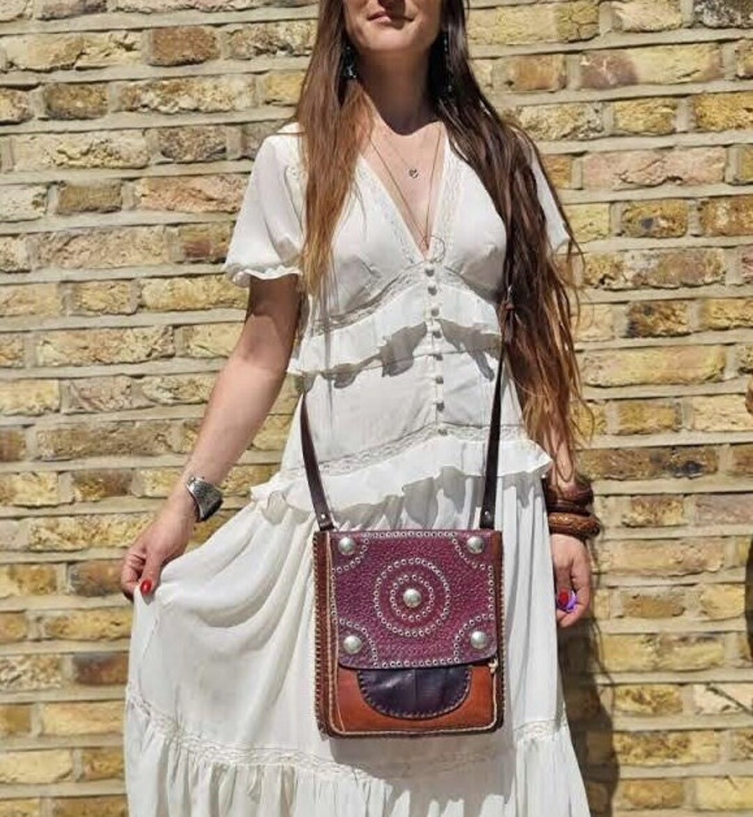 GYPSY COINS LEATHER Bag, Vintage Moroccan Leather Purse, Small Hippie ...