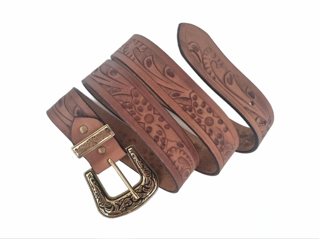 TOOLED LEATHER BELT, Women Western Leather Belt, Vintage Boho Belt for ...
