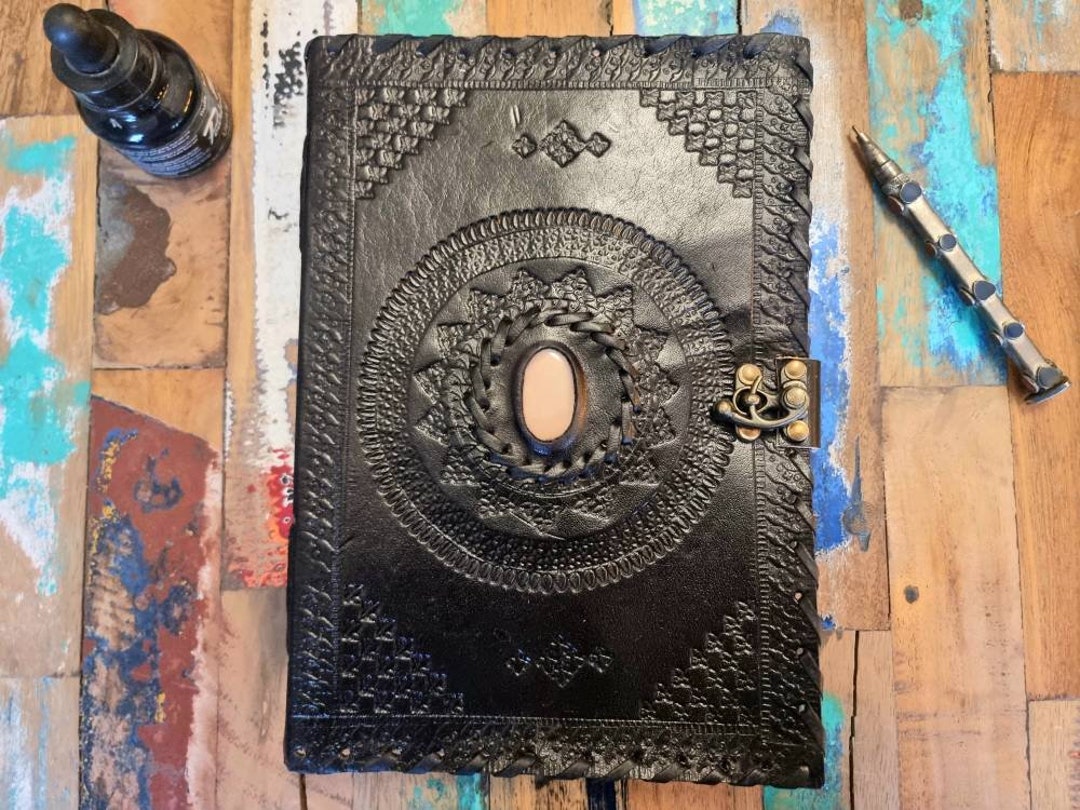 Large Tooled Leather Journal With Stone Women Embossed Notebook, Travel ...
