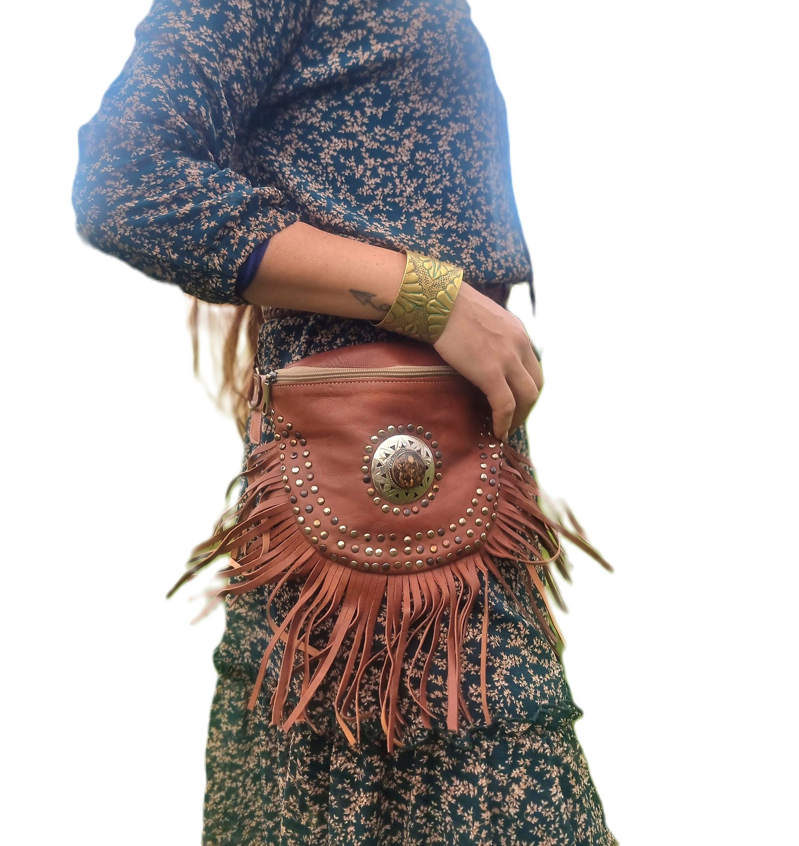 Studded Leather Bum Bag With Fringe Women Hip Bag Vintage Style Western ...