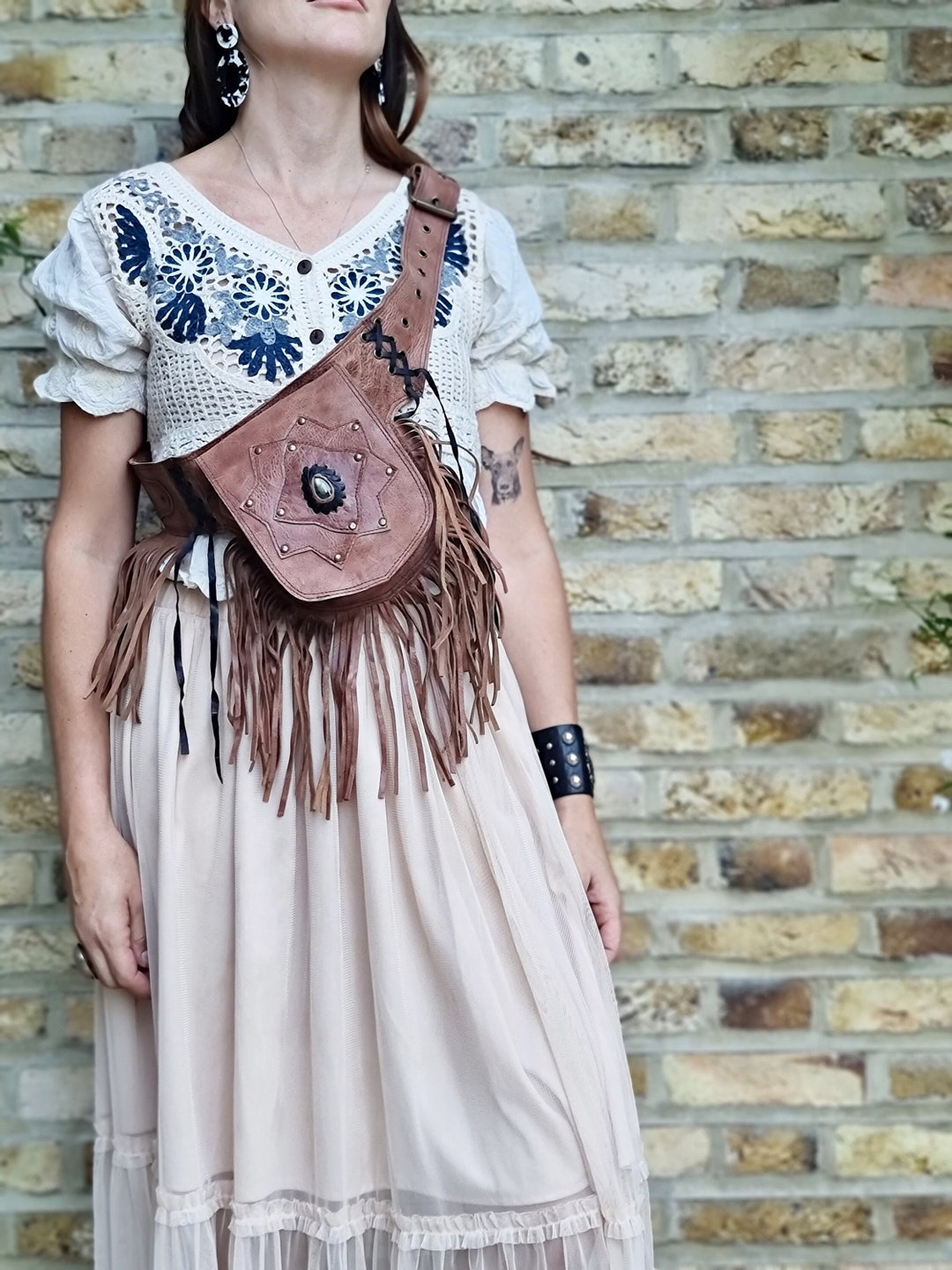 Buy Women Leather Bum Bag With Fringe - Burning Man Festival Bag ...