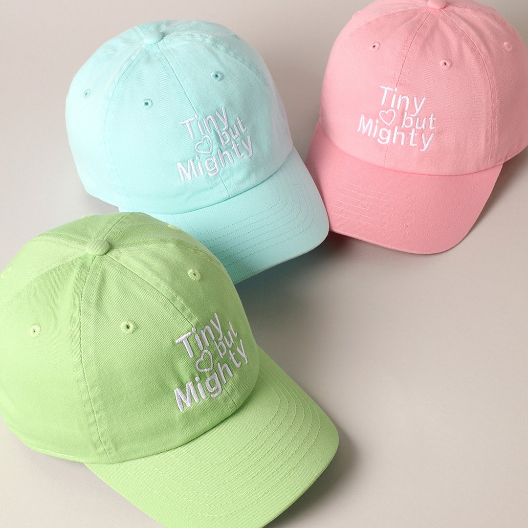 Tiny but Mighty Text Kids Embroidered Baseball Cap, Stylish Casual 100% ...