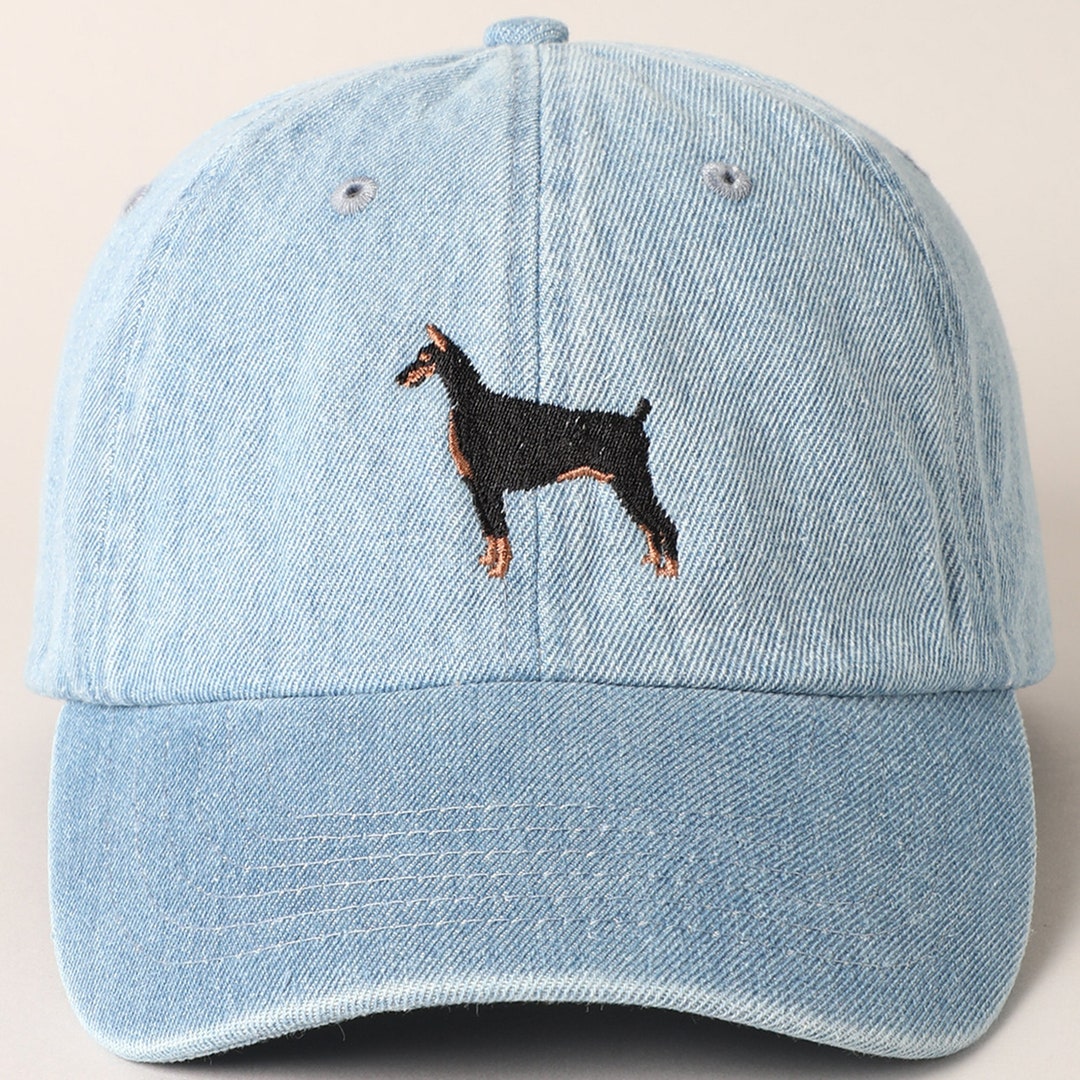 Doberman Dog Embroidered Cap, Dog Breed Embroidered Denim Cap, Denim ...