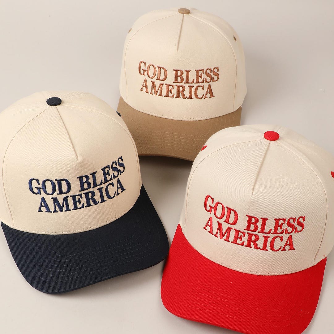 God Bless America Embroidered Two-tone 5panel Trucker Hat Canvas Cap ...