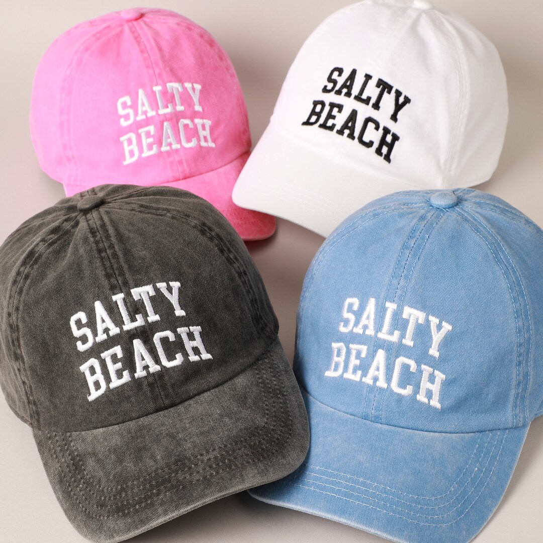 Salty Beach Embroidered Denim Baseball Cap Hat, Salty Beach Lettering ...