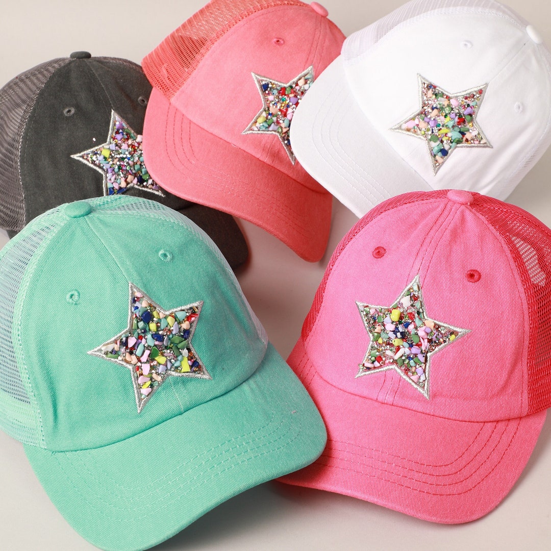 Stone Embellished Star Patch Baseball Cap, Embellished Cap, Meshed-back ...