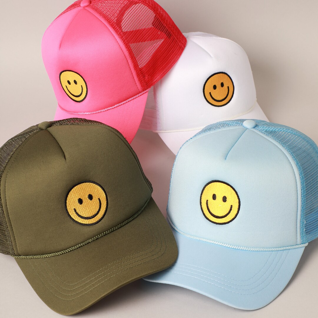 Happy Face Patched Baseball Cap With Mesh Back, Spring Summer Casual ...