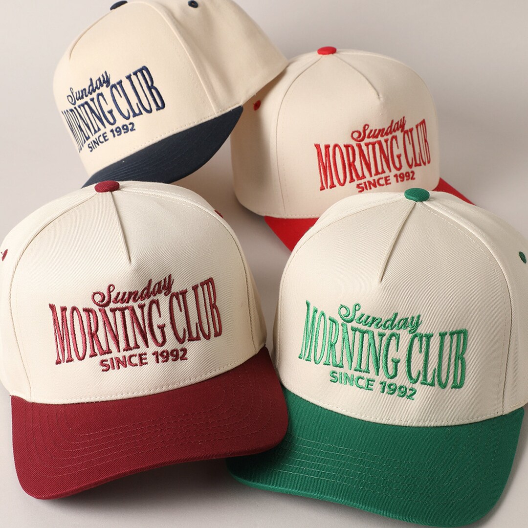 Sunday Morning Club Embroidered Hat, Two Tone Canvas Hat, Vintage ...
